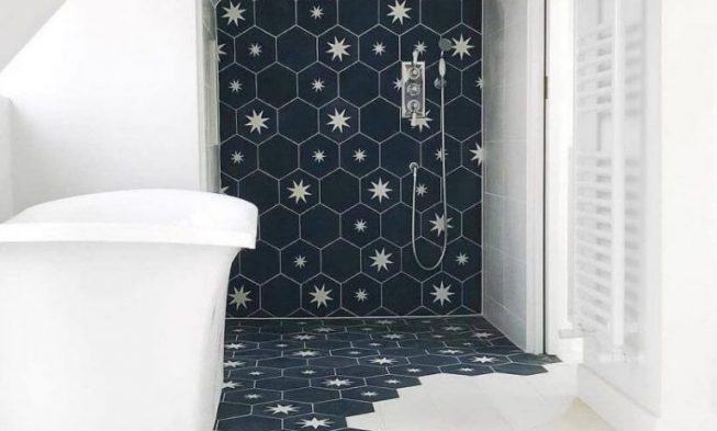 8. Futuristic Blue Bathroom Tile Floor Ideas - GRIP ELEMENTS